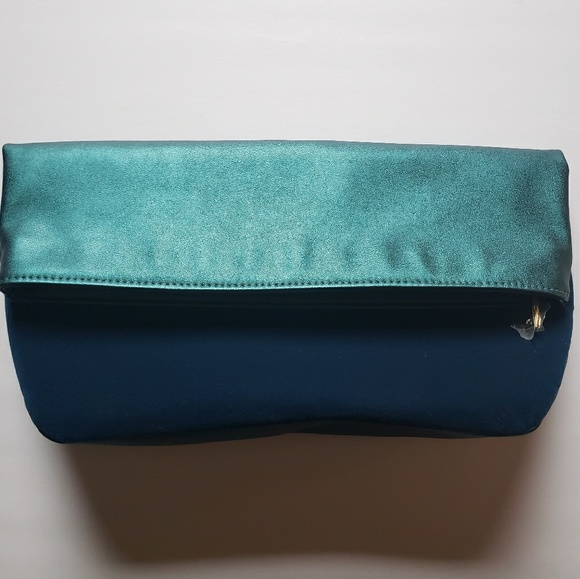 Bags | Irridescent Turquoise Fauxblue Velvet Clutch Nwot | Poshmark